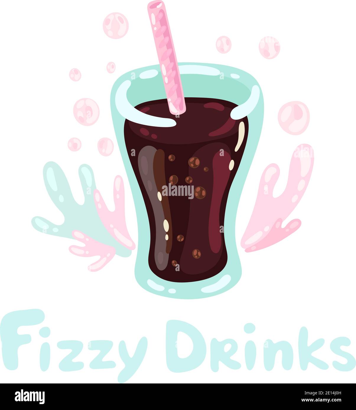 Sweet soda in glass with bubbles. Kawaii isolated on white doodle ...