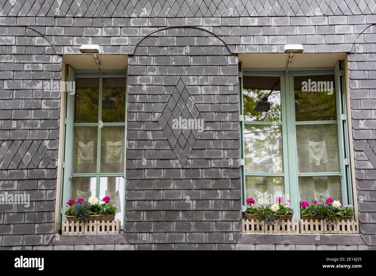 Window boxes with flowers at a typical French house Stock Photo - Alamy