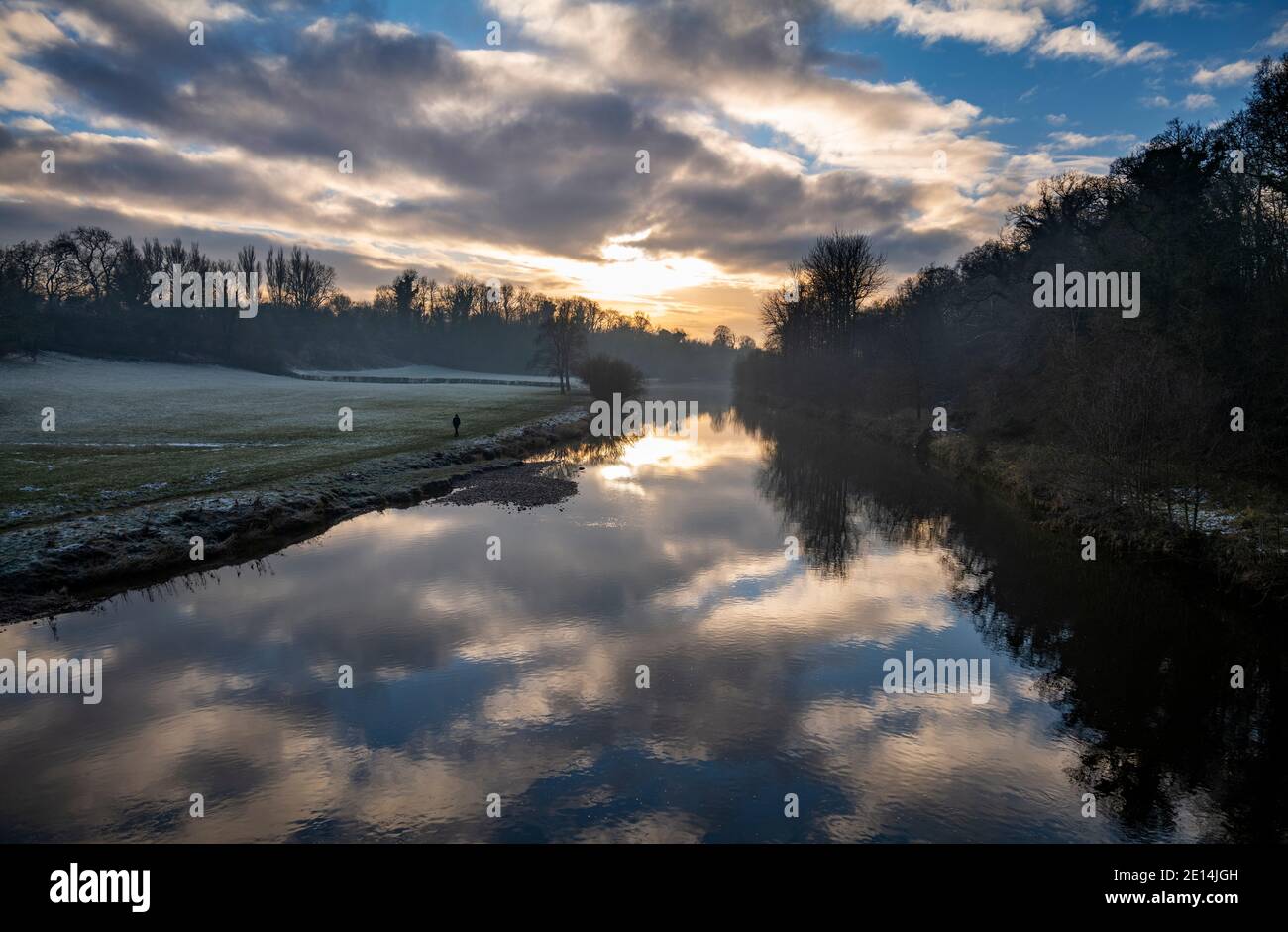 River Ribble at Brungerley Bridge, Clitheroe, Ribble Valley, Lancashire ...