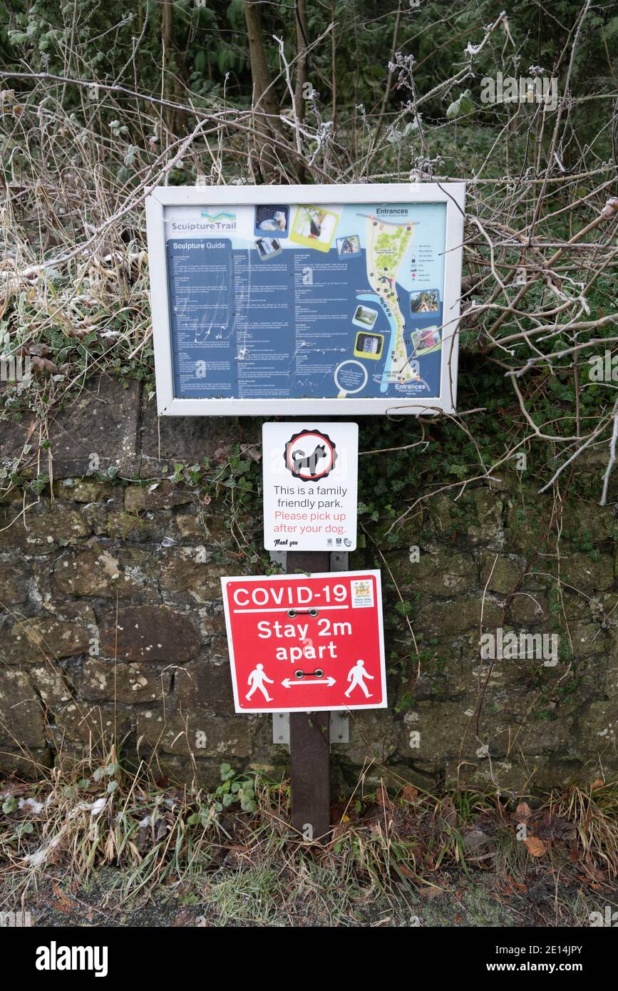Covid 19 restrictions warning sign at Brungerley Park, Clitheroe ...