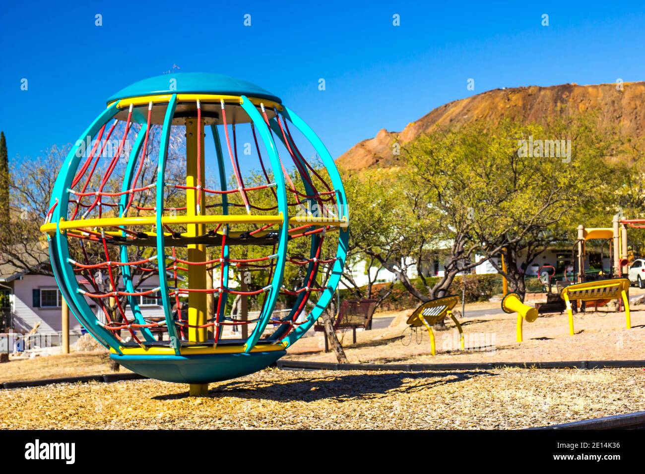 Children's Climbing Cage With Webbing At Local Playground Stock Photo ...