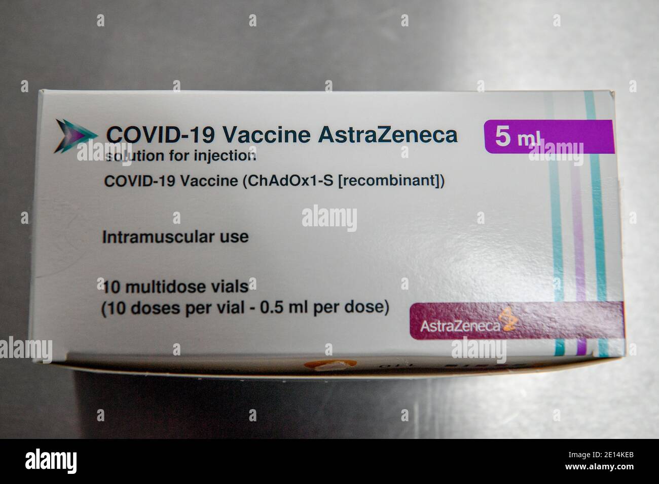 A box containing 10 vials, which can each provide 10 individual doses ...