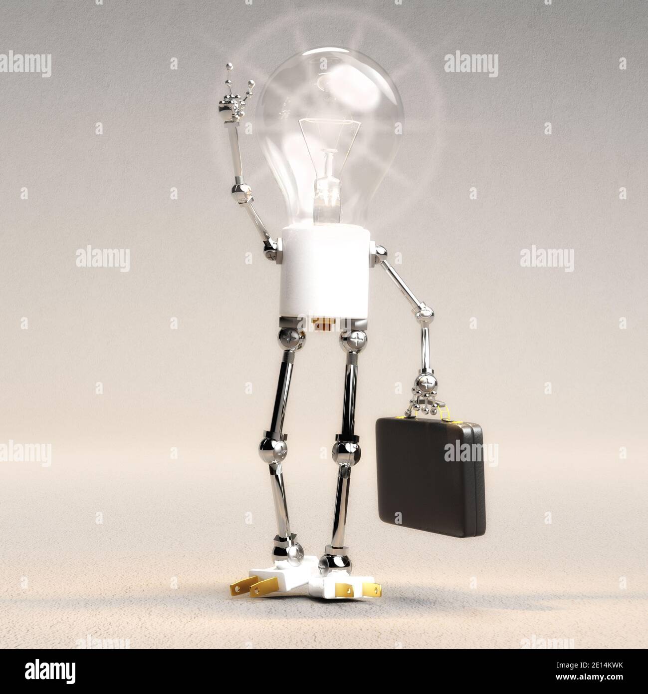 Digital 3D Illustration Of A Light Bulb Guy Stock Photo - Alamy