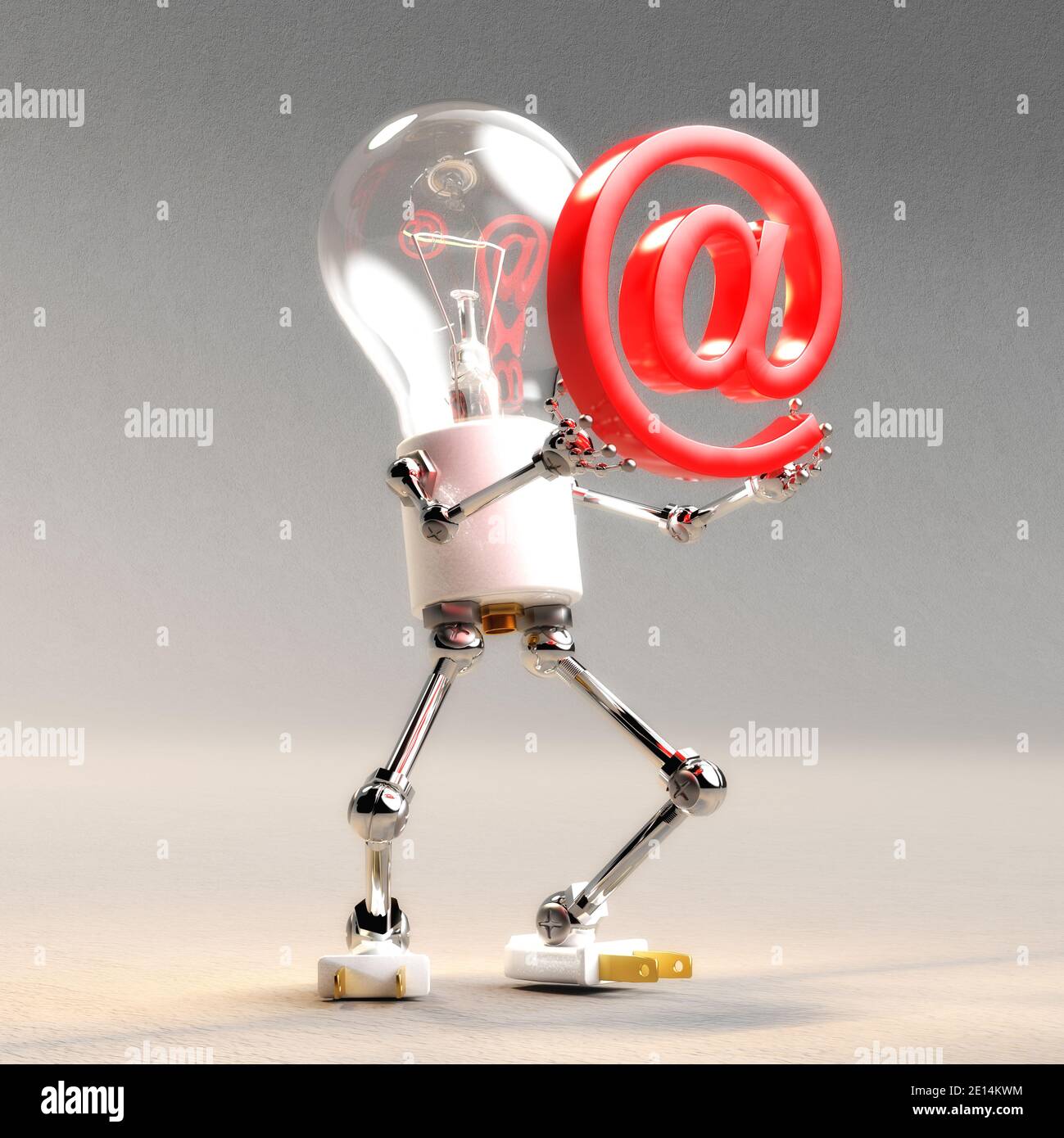 Digital 3D Illustration Of A Light Bulb Guy Stock Photo - Alamy