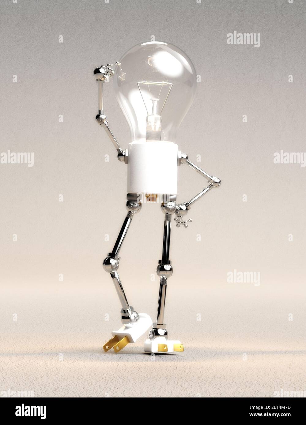Digital 3D Illustration Of A Light Bulb Guy Stock Photo - Alamy