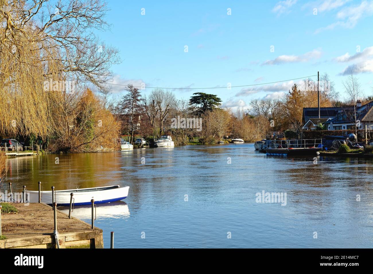 The riverside and River Thames at Shepperton on a bright sunny winters ...