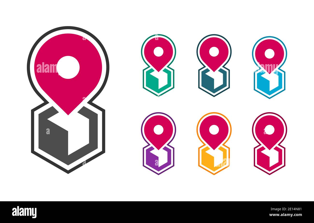 Map marker set in different colors. 3D location markers collection. Map pointer with house as a ...