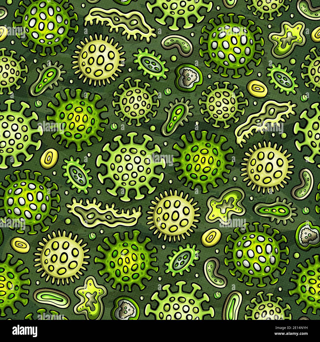 Virus and bacteria hand drawn doodles seamless pattern. Coronavirus ...