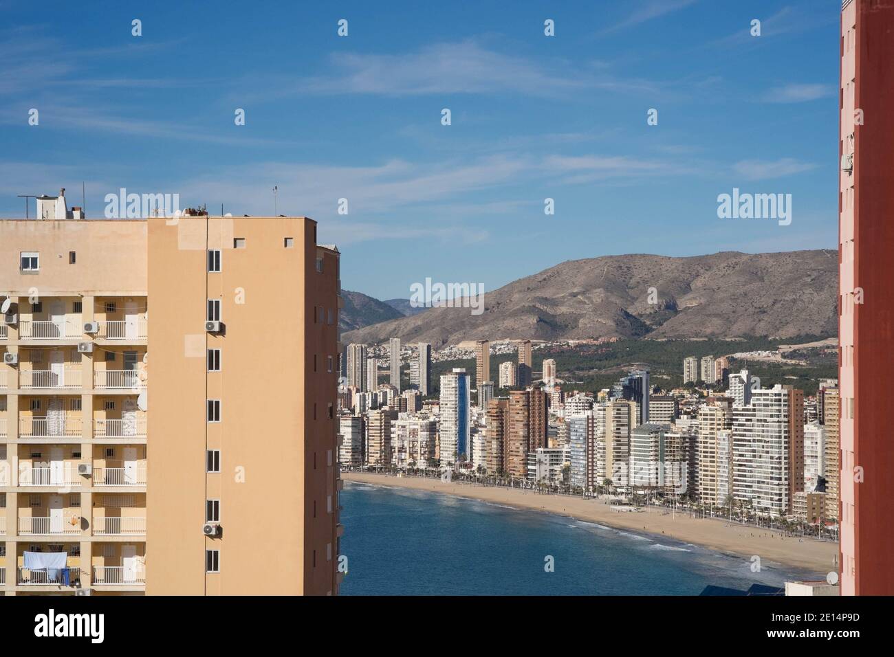 Highrise buildings and a beach in Benidorm Stock Photo - Alamy
