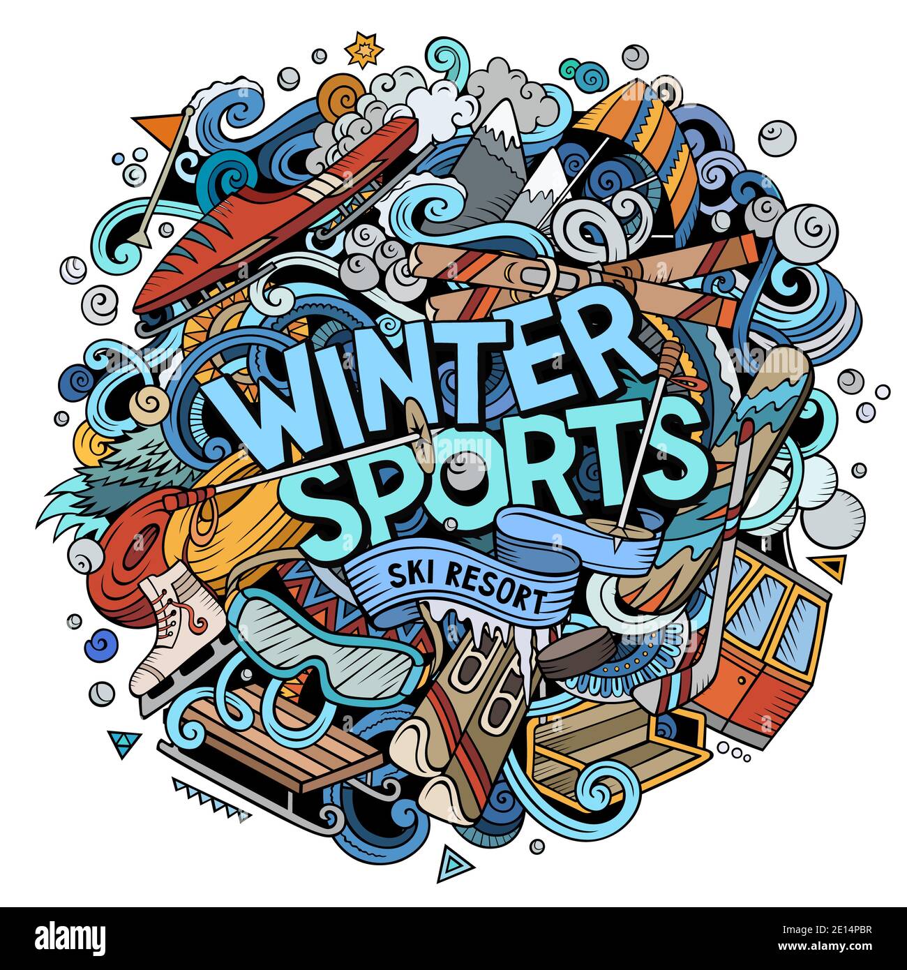 Winter Sports hand drawn cartoon doodles illustration Stock Photo - Alamy