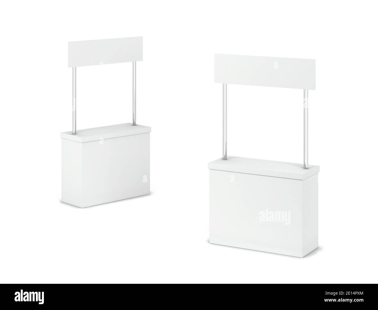 Blank promo counter stand mockup. 3d illustration isolated on white ...