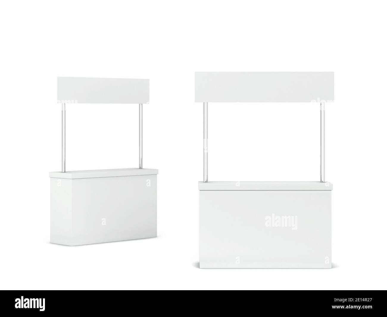 Blank promo counter stand mockup. 3d illustration isolated on white ...