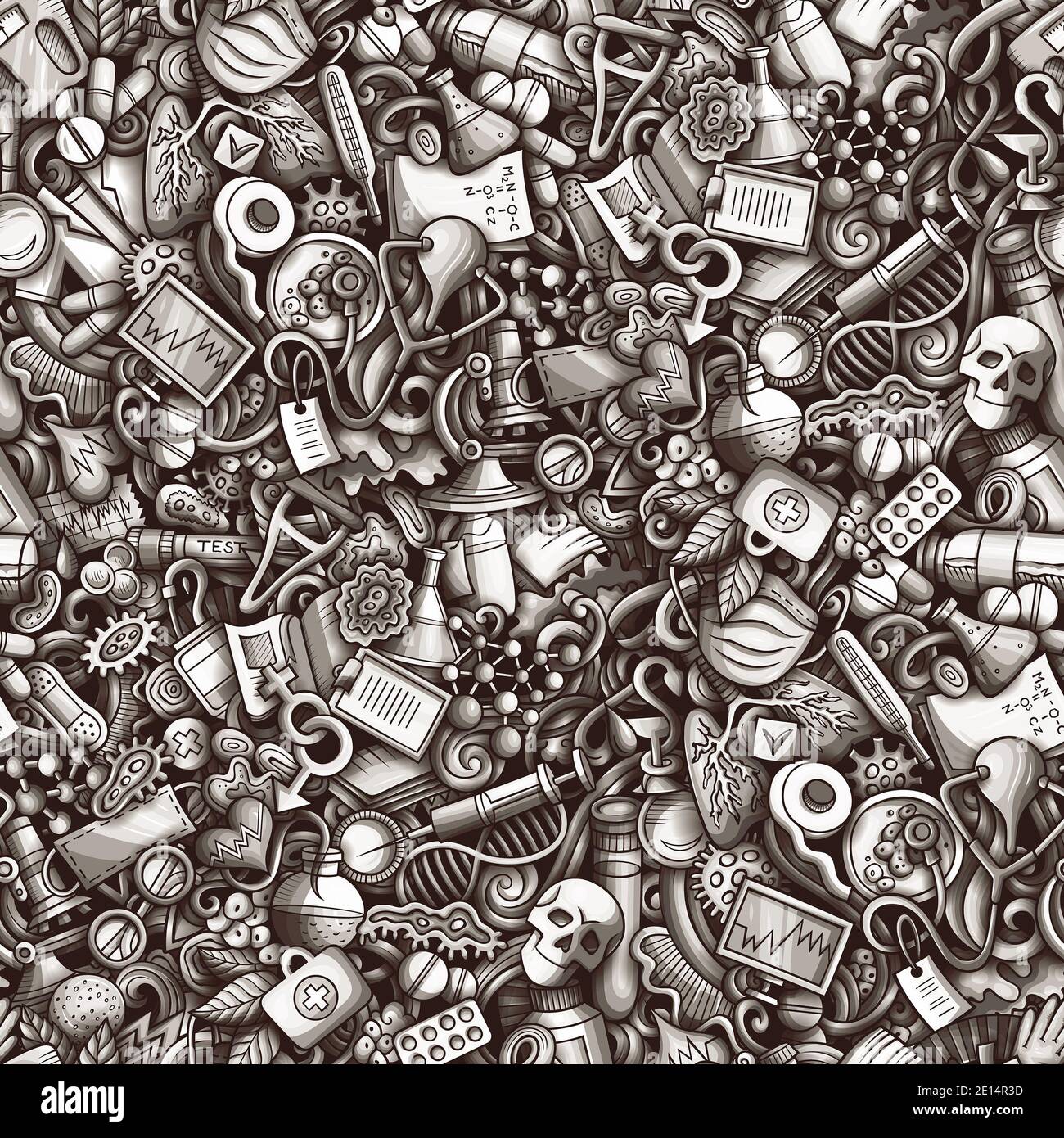 Cartoon cute doodles hand drawn Medicine seamless pattern Stock Photo ...