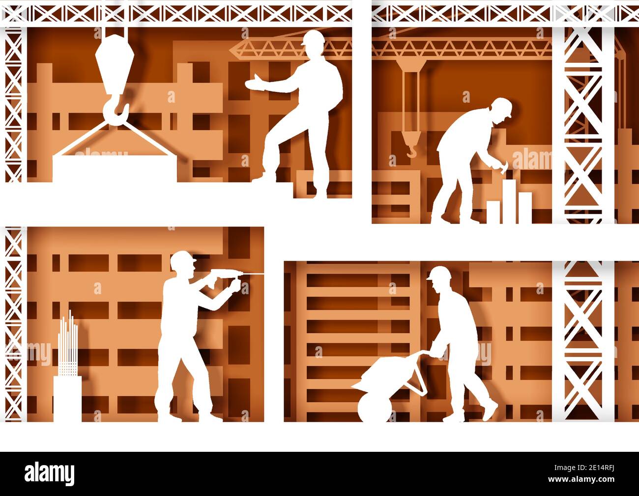 Different construction workers silhouettes, vector illustration in ...