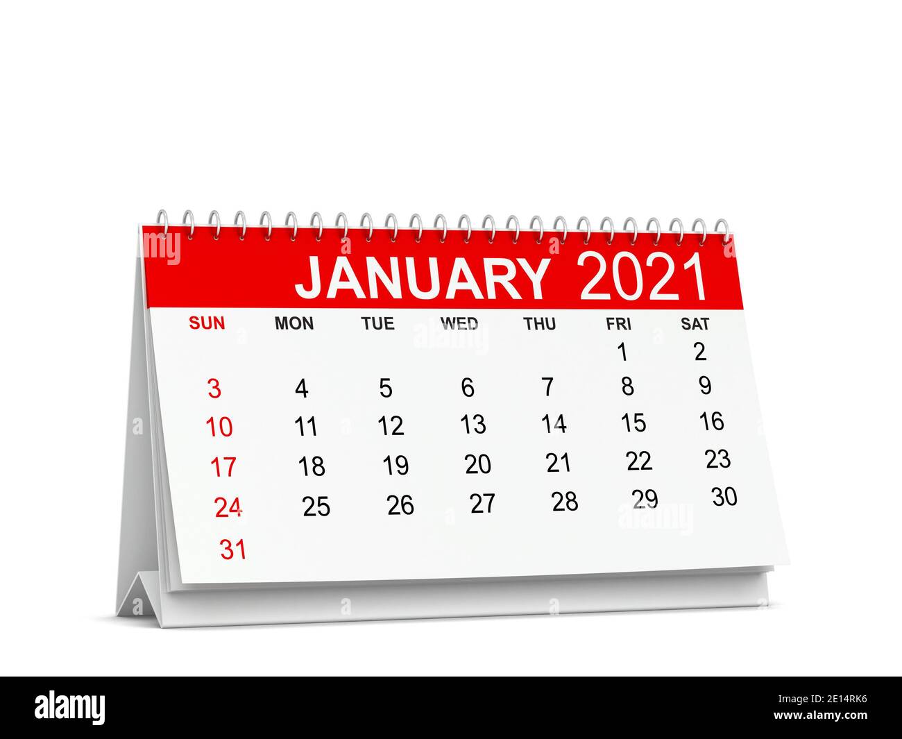 Calendar for year 2021. Week starts with sunday. 3d illustration ...