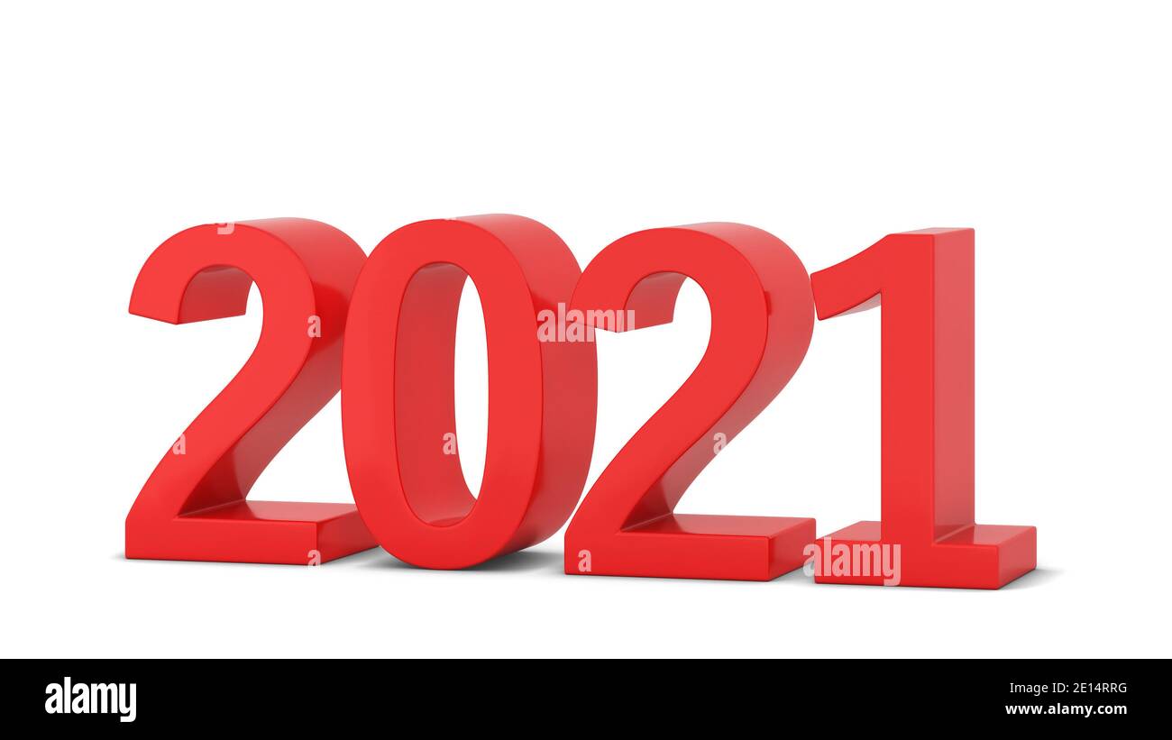 2021 text. New year sign. 3d illustration isolated on white background ...