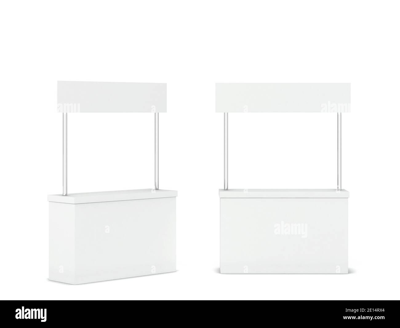 Blank promo counter stand mockup. 3d illustration isolated on white ...