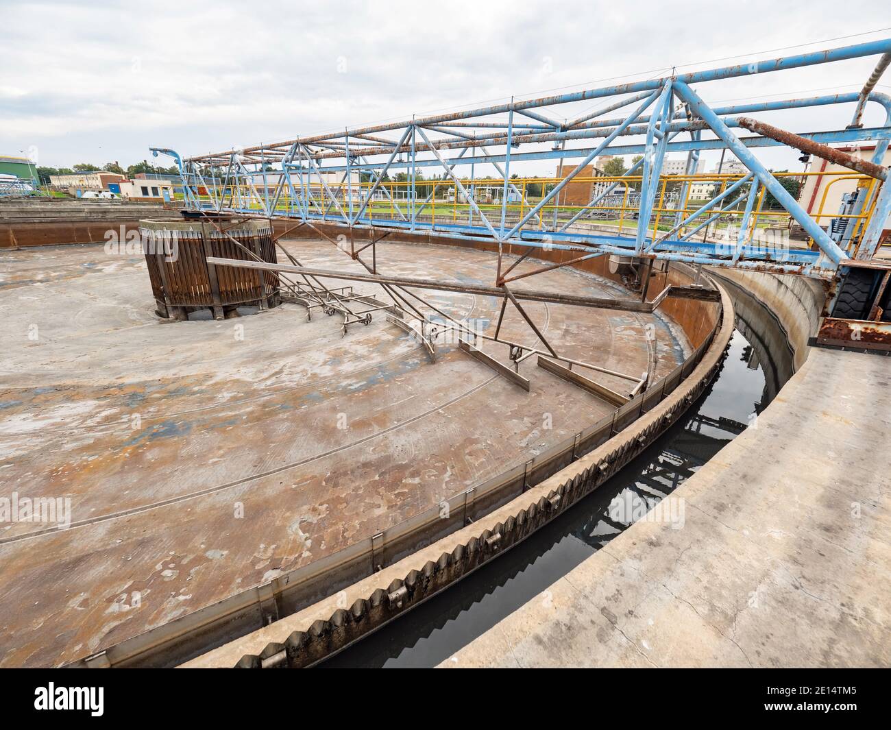 Empty sewage metal tank before maintenance. Wastewater treatment plant ...