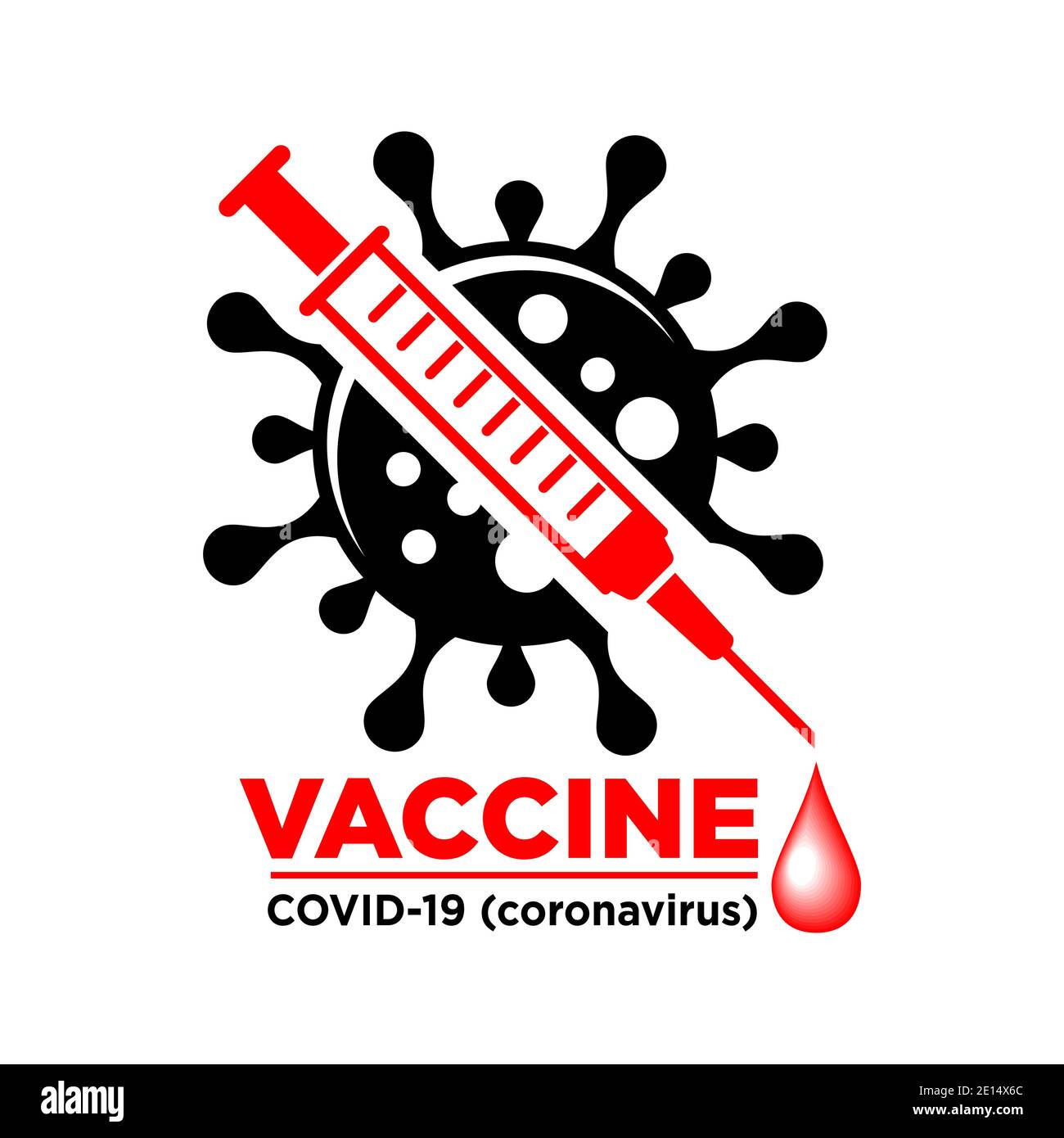 Icon plastic medical syringe with needle on warning sign. Flat style ...