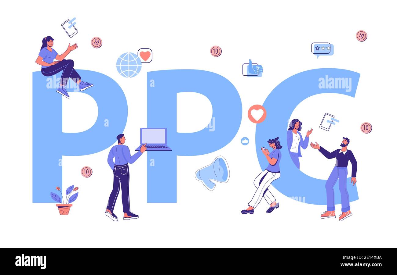 Pay Per Click or Ppc and online payments, cartoon vector illustration ...