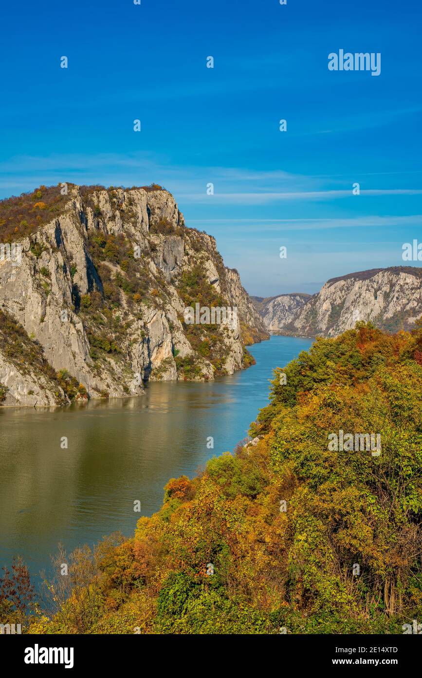 View at Danube gorge in Djerdap on the Serbian-Romanian border Stock ...
