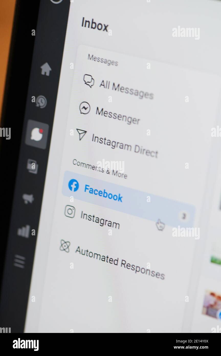 New york, USA - January 4, 2021:Inbox in business facebook and ...