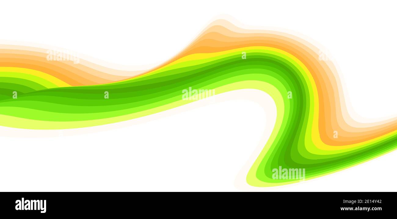 Abstract striped wavy line in yellow, green and orange colors on white ...