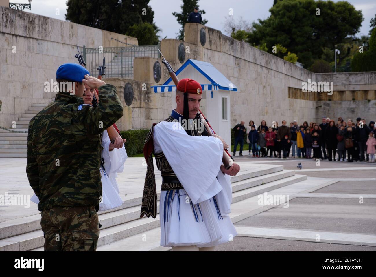 Athens - December 2019: traditional greek soldier in Syntagma Square ...