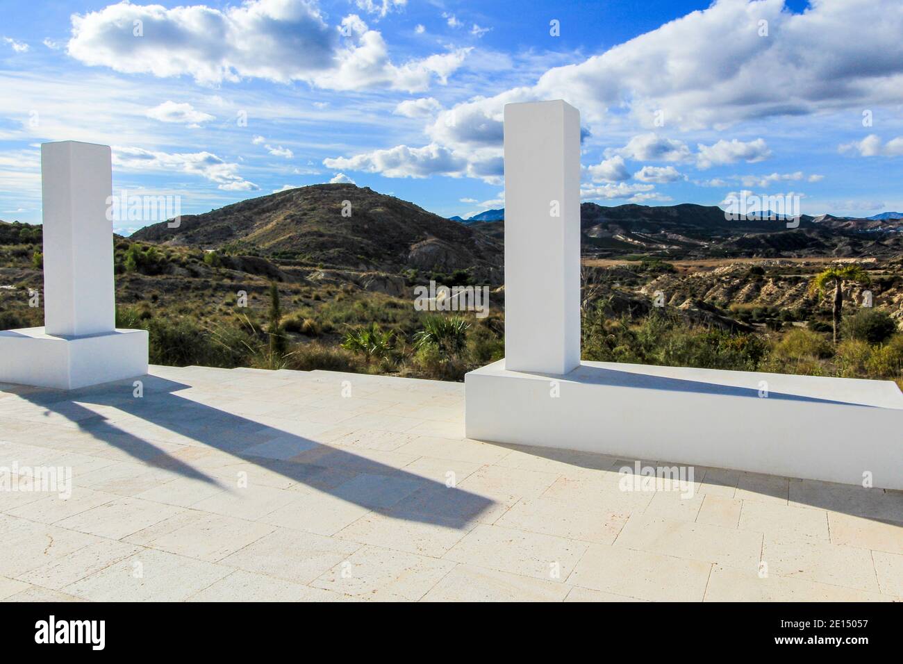 Large Terrace of house with white pillars with beautiful mountain views ...