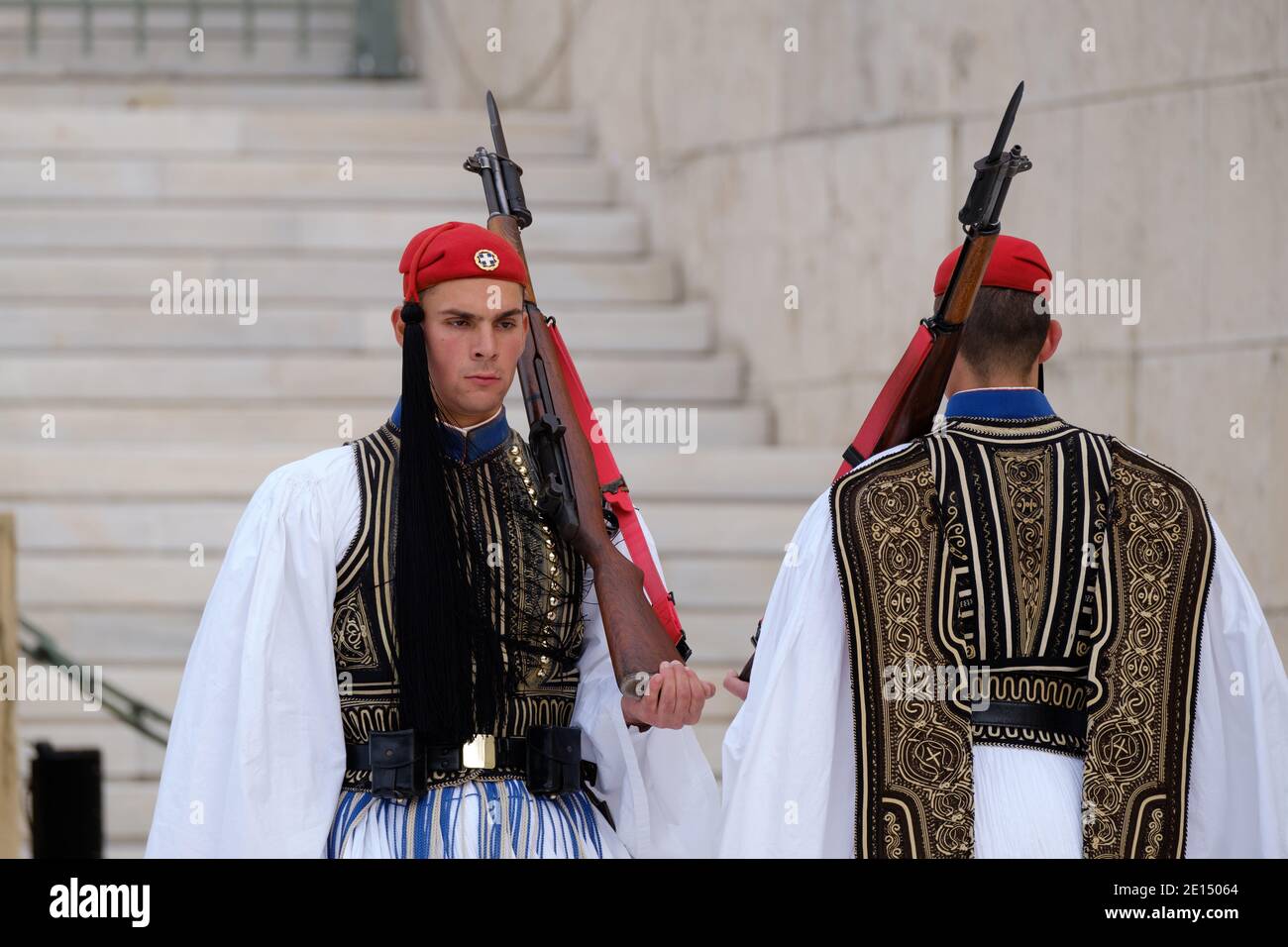 Athens - December 2019: traditional greek soldier in Syntagma Square ...