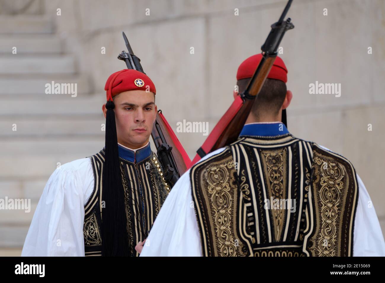 Athens - December 2019: traditional greek soldier in Syntagma Square ...