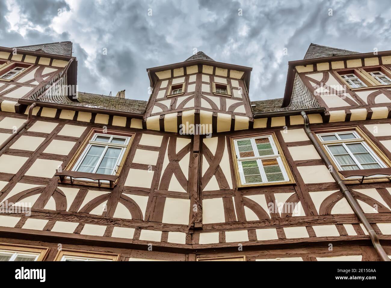 picture of an old half-timbered house with dark overcast sky Stock ...