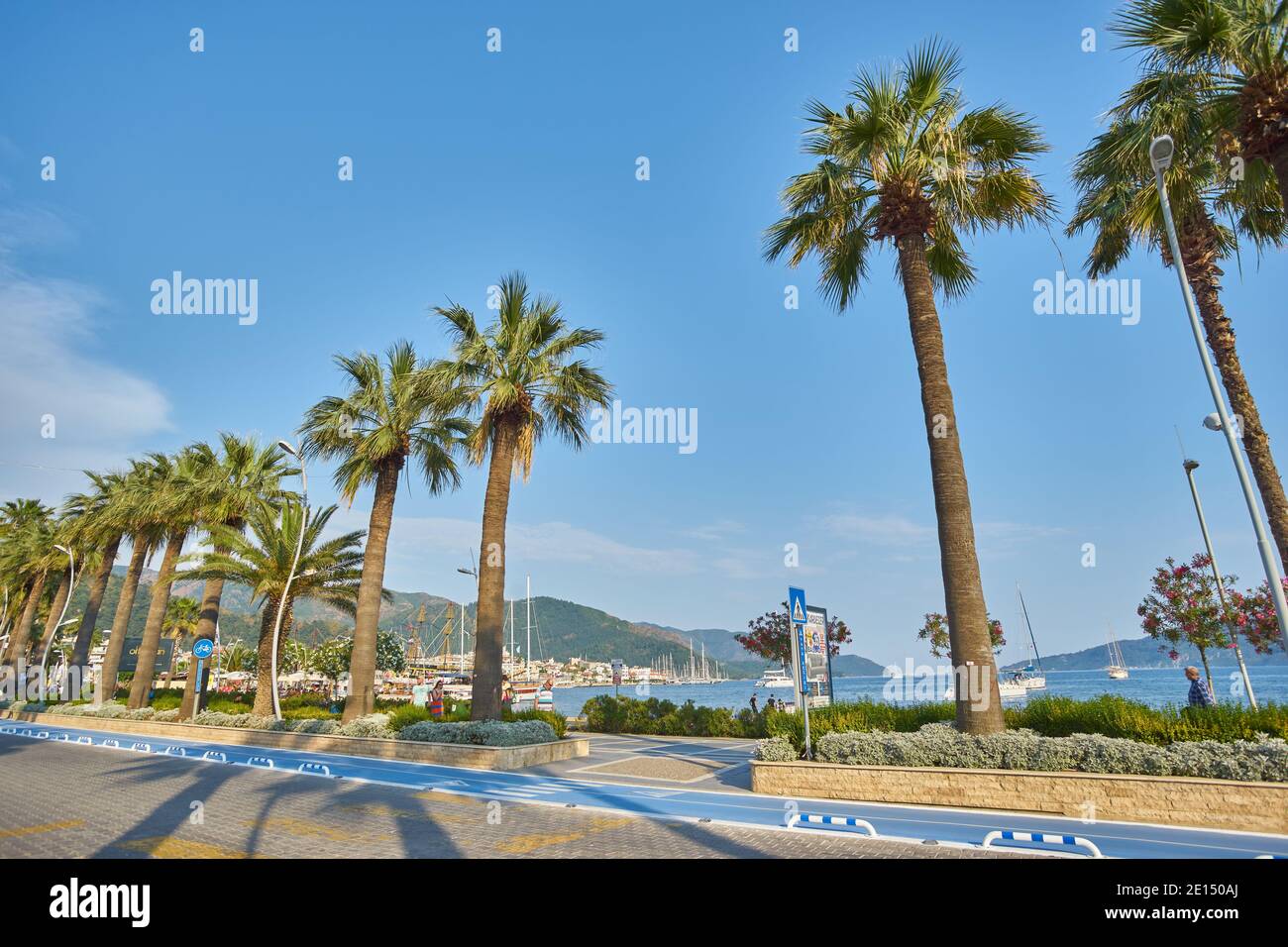MARMARIS, TURKEY - April 28, 2018: Seafront promenade in Marmaris city ...
