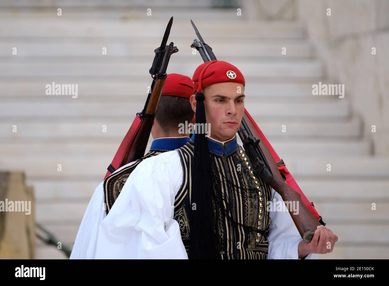 Athens - December 2019: traditional greek soldier in Syntagma Square ...
