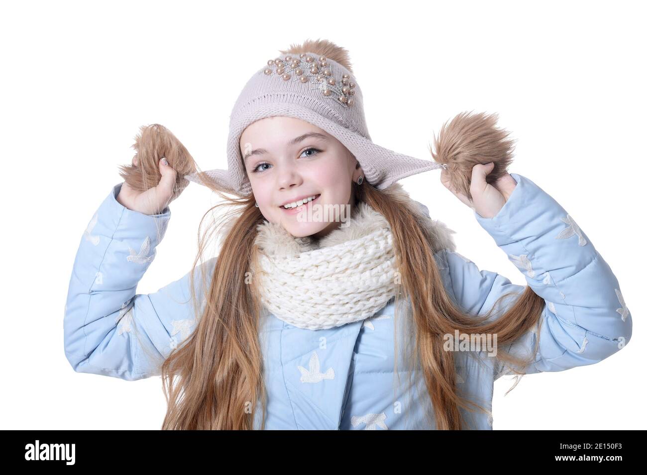 Portrait of happy little girl in warm clothes Stock Photo - Alamy