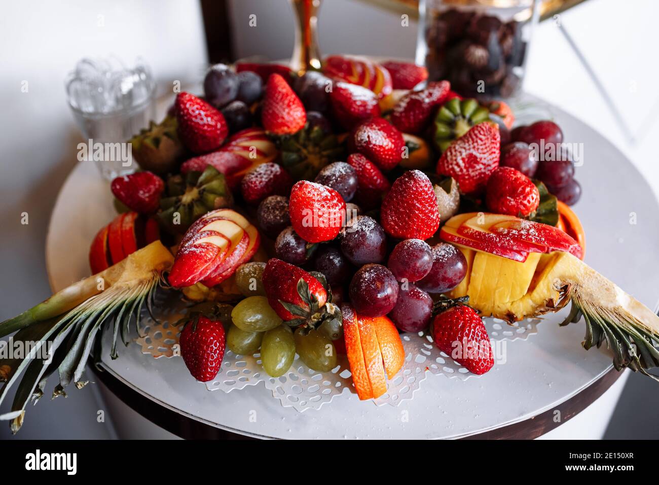 Beautifully decorated catering banquet table with different fresh ...