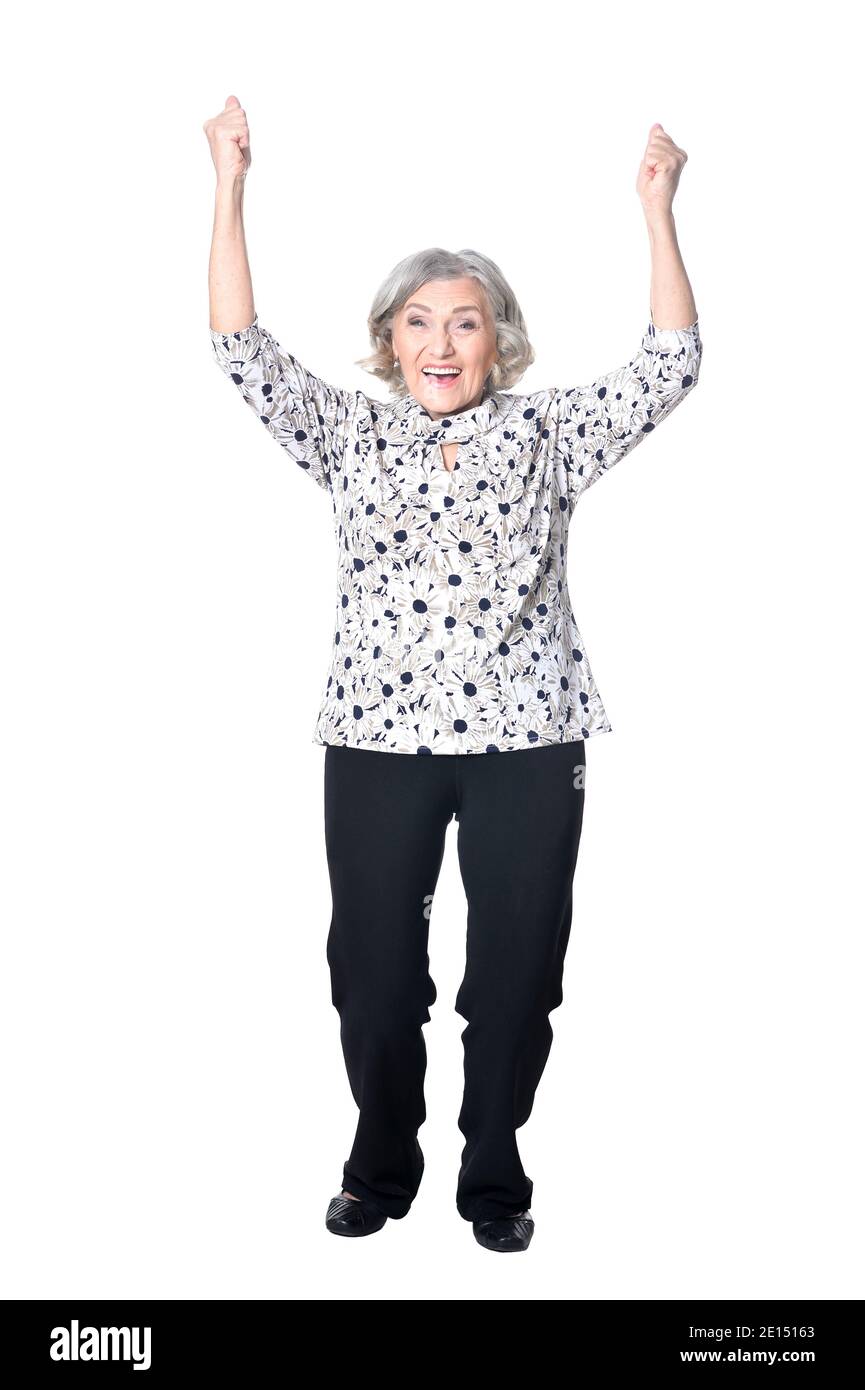 Woman hands up pose Cut Out Stock Images & Pictures - Alamy