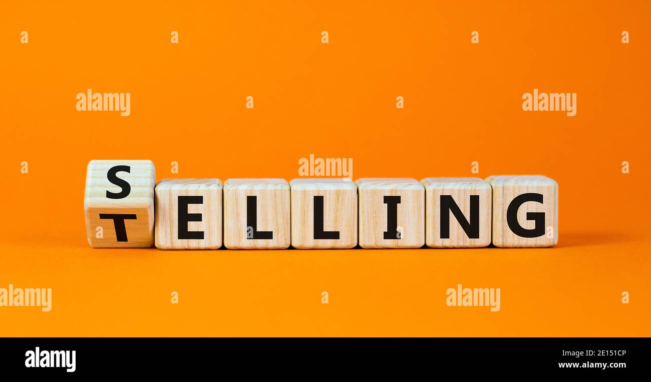 Selling or telling symbol. Turned wooden cubes and changed the word ...