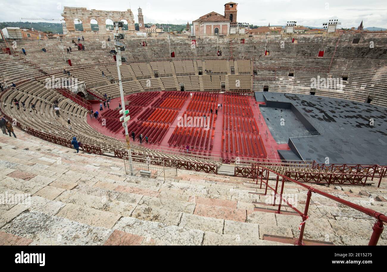 VERONA, ITALY - MAY 1, 2016: Roman amphitheatre in Verona, Italy. The ...