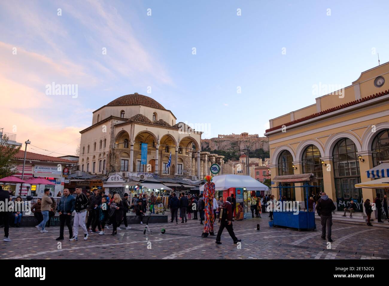 Athens - December 2019: view of Monastiraki square with Pantheon on ...