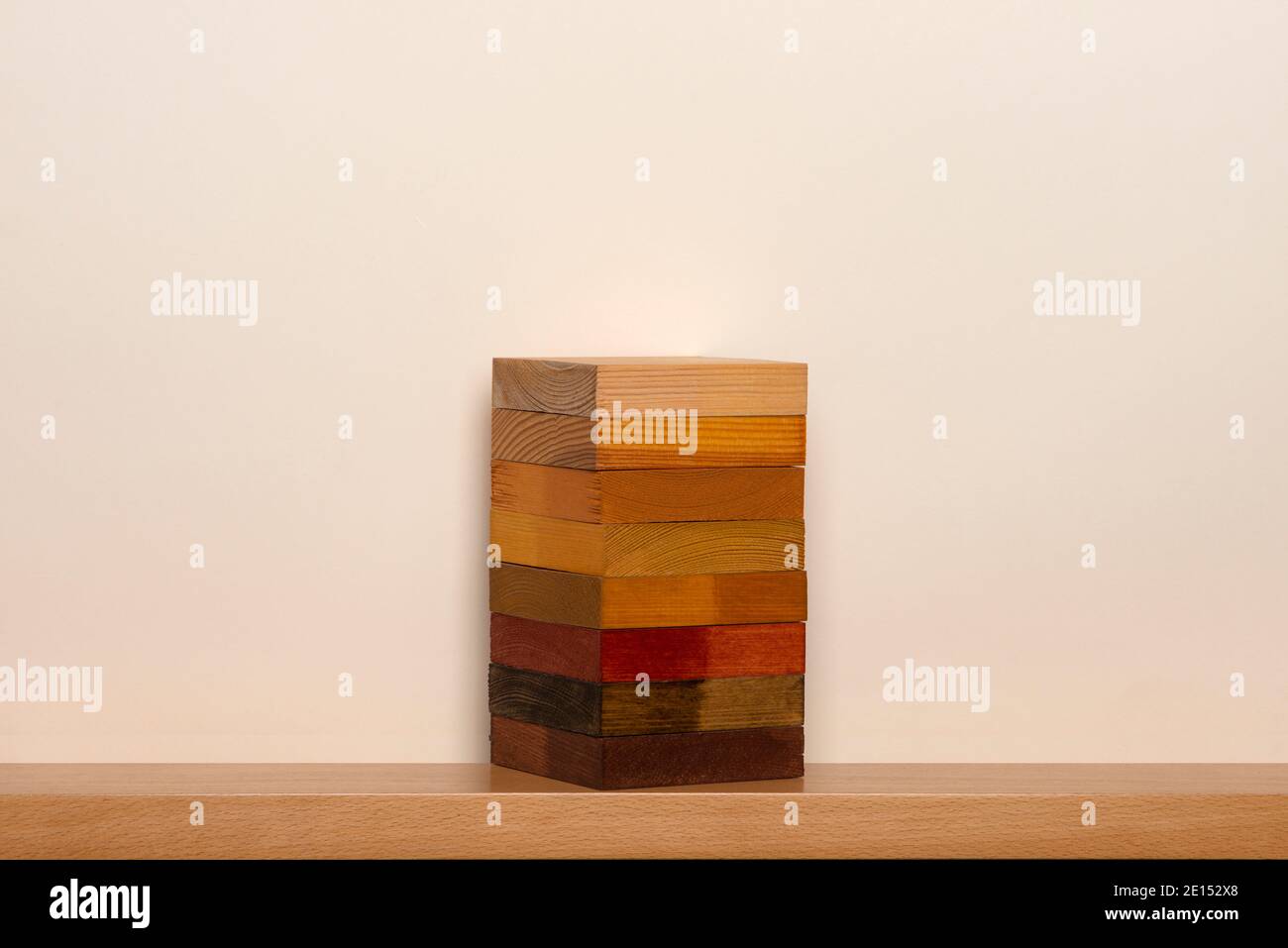 Wooden square block on beige background. Wood podium for product ...