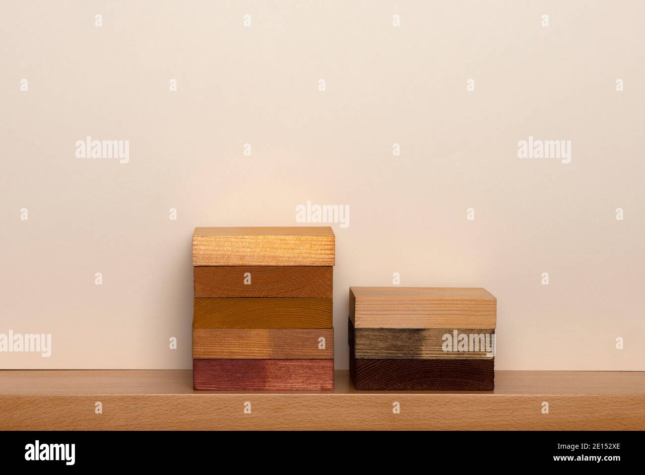 Wooden square block on beige background. Wood podium for product ...