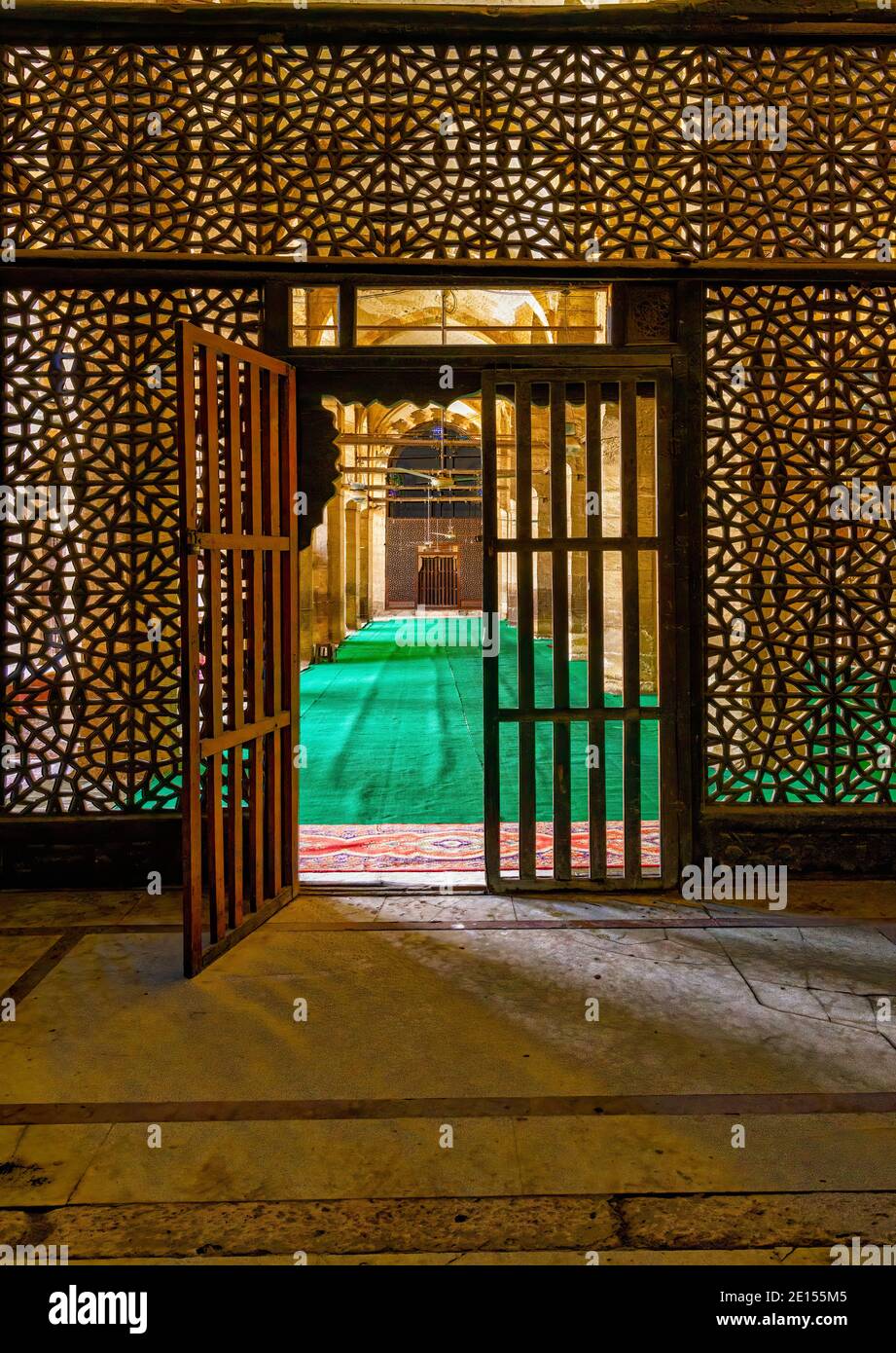 Mashrabiya screen in the Mausoleum of Sultan Al Zaher Barquq in the ...