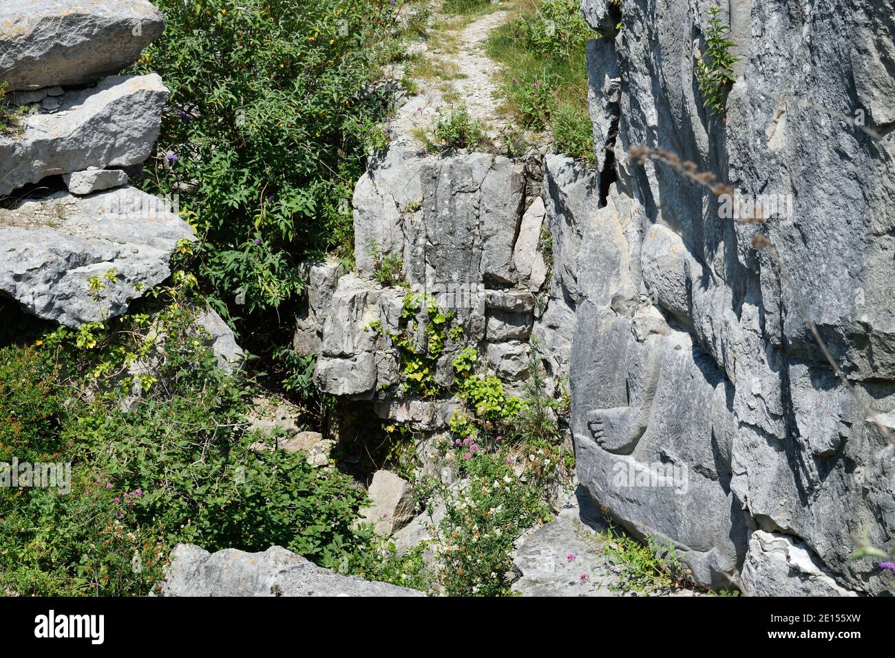 Foot Sculpture (Bottom Right) Carved in the Rock at Tout Quarry Nature ...
