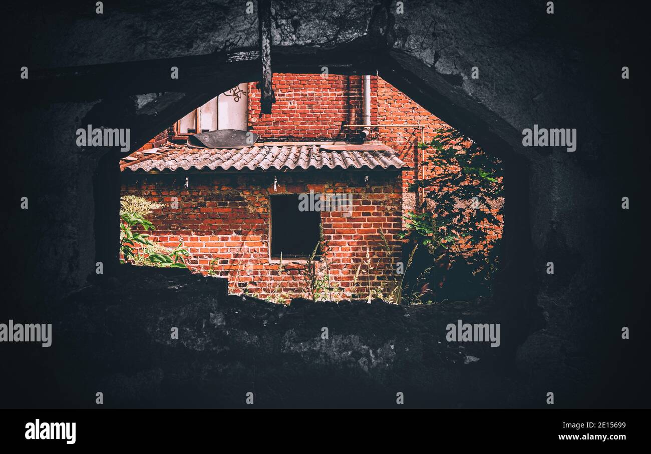 A creepy, empty and gloomy horror house in the middle of nowhere. The ...