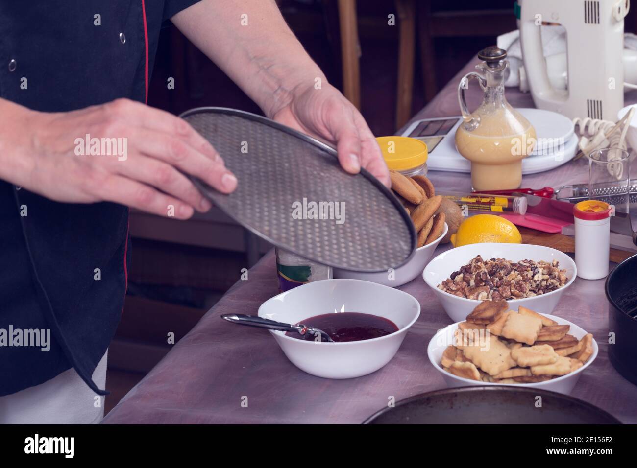 Pastry chef's desk in the cooking process. Close-up Stock Photo - Alamy