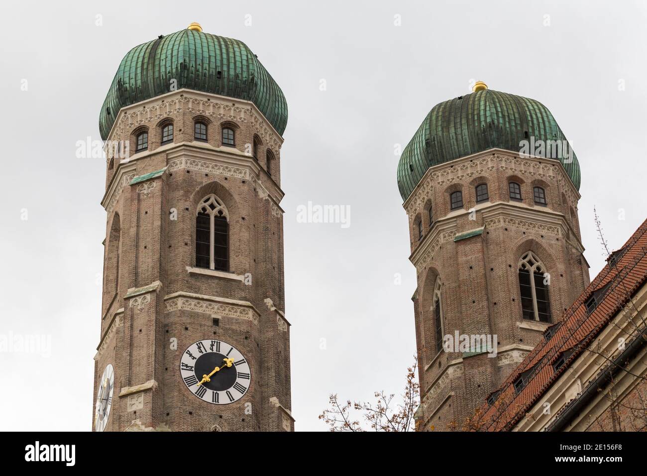 Munich, Bavaria / Germany - Oct 30, 2020: View on the two towers of the ...