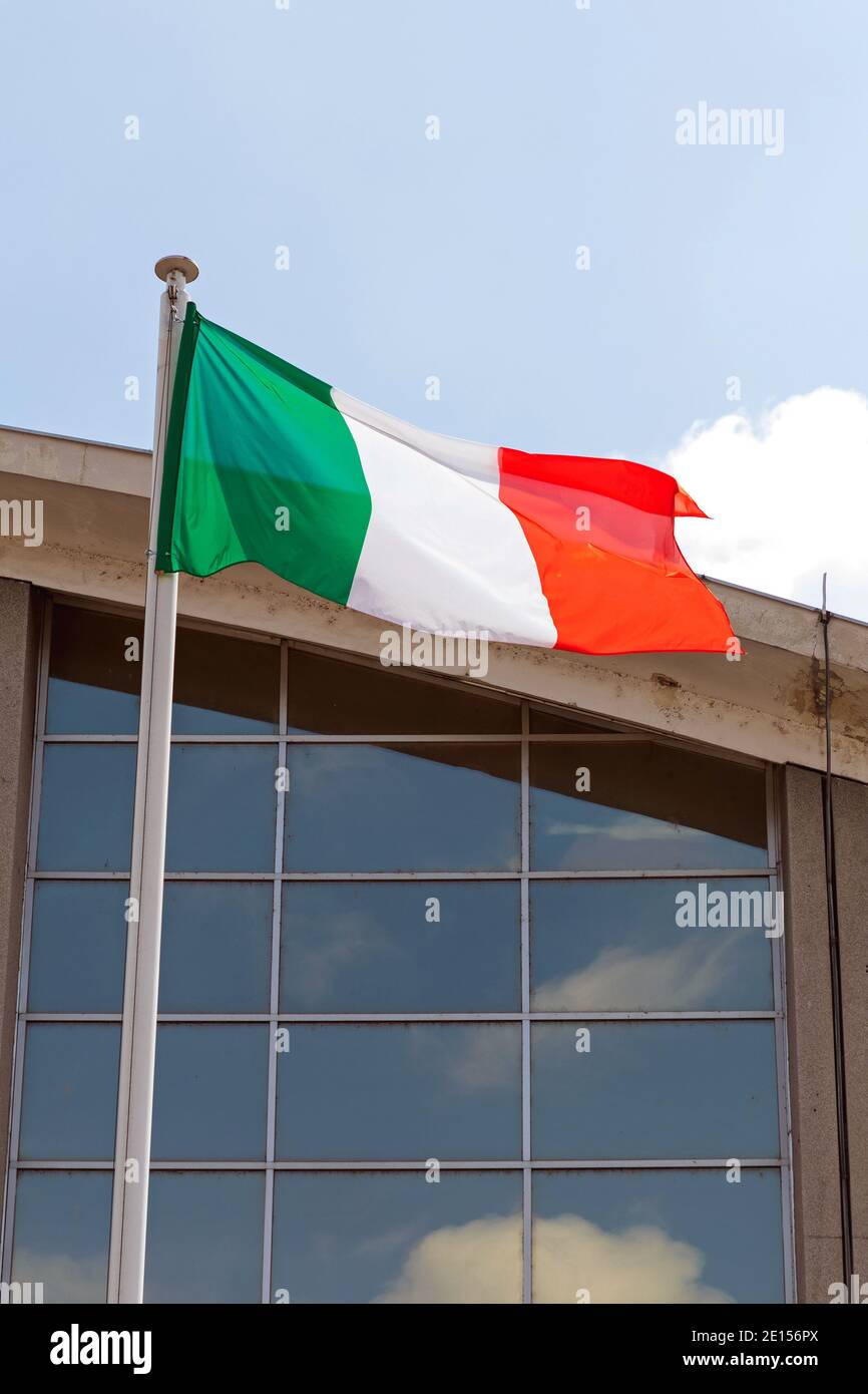 Italian National Flag Tricolor in Front of Building Stock Photo - Alamy
