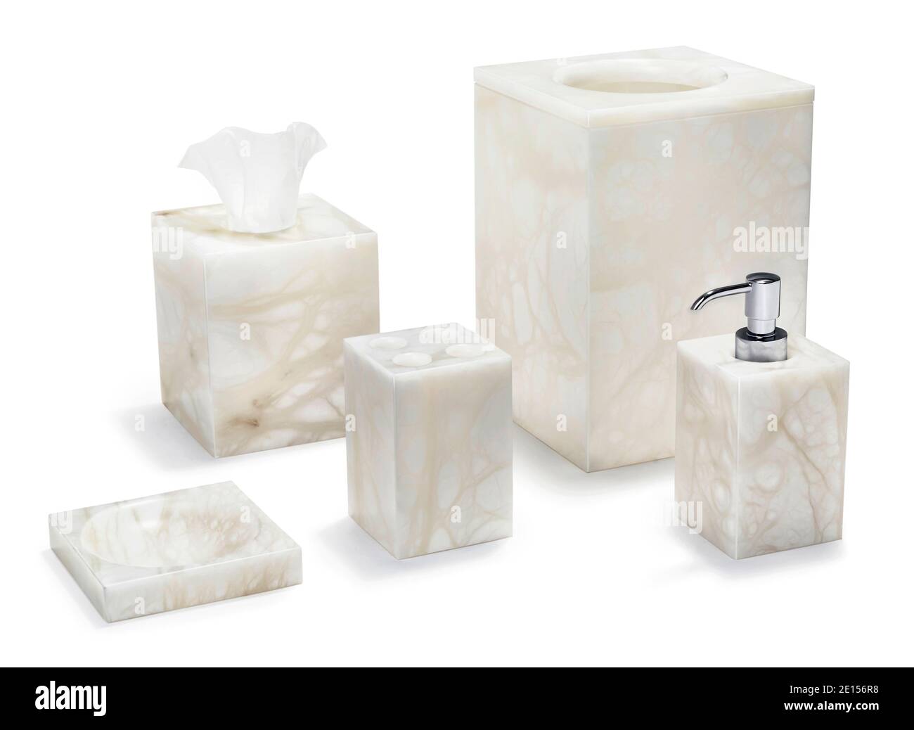 Alabaster bathroom set designed by Anna Rabinowicz photographed on a ...