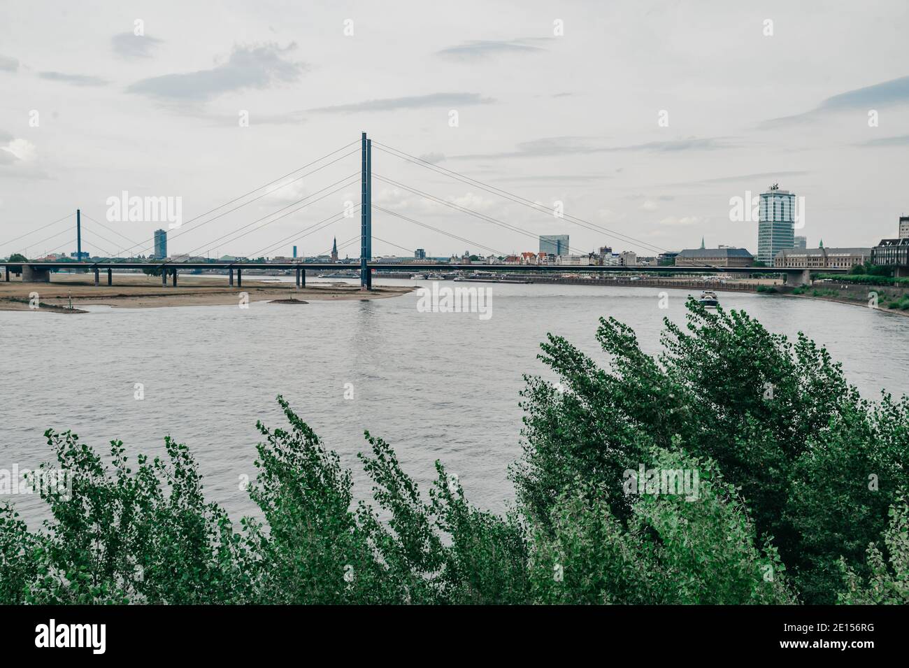 DUSSELDORF, GERMANY - 13 AUGUST 2020: The Rheinkniebrücke is a cable ...